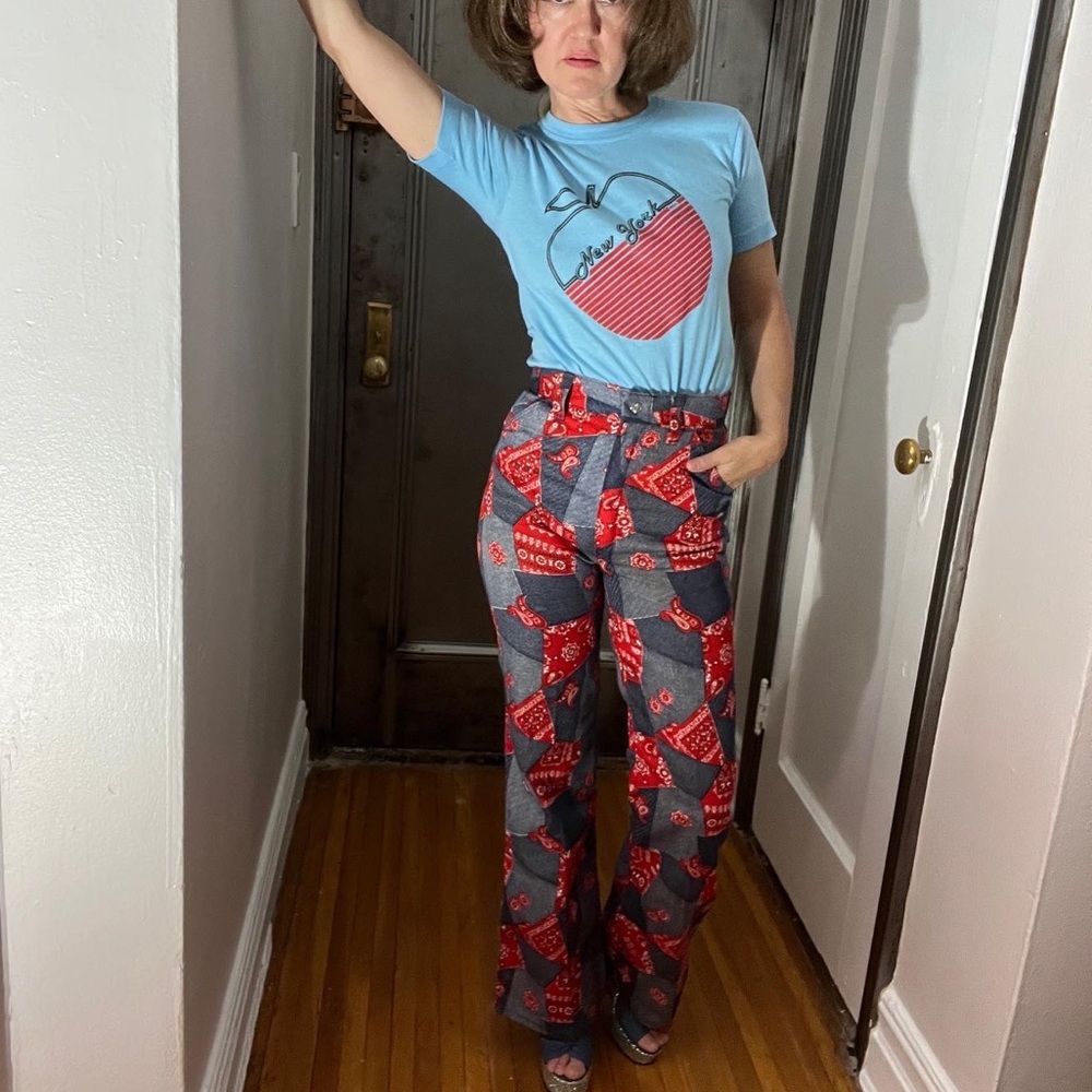 Vintage 1970s Red Bandana Patchwork Flare Jeans By Gl… - Gem